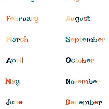 "Colorful Typography For Journaling Months of The Year " Sticker for ...