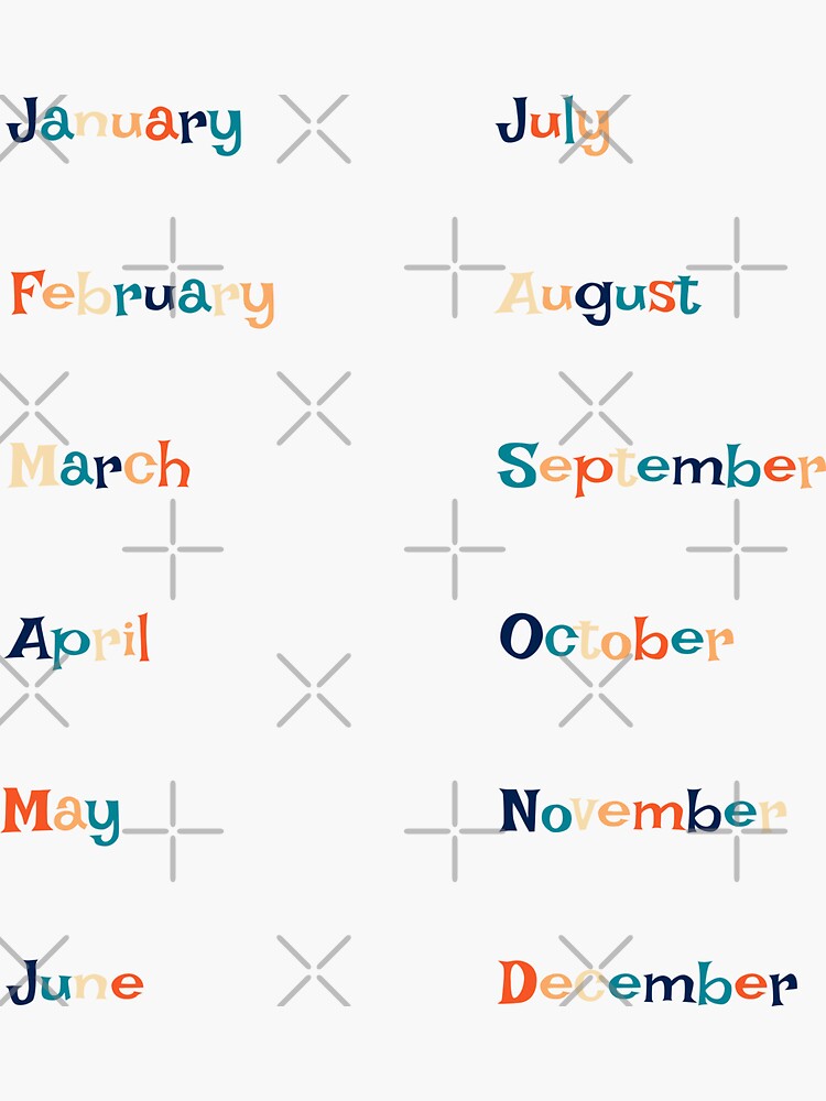 "Colorful Typography For Journaling Months of The Year " Sticker for ...