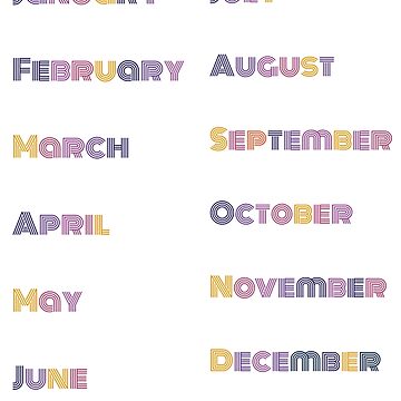 "Retro Color Typography For Journaling Months of The Year " Sticker for ...