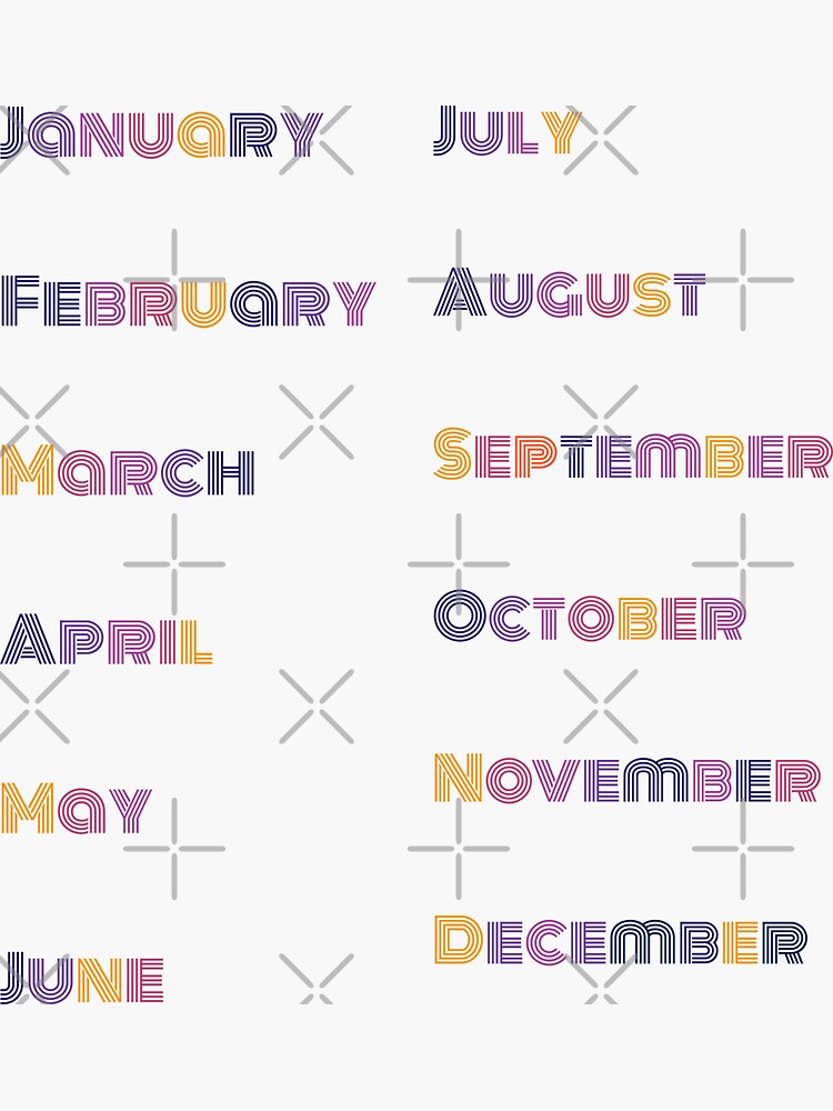 "Retro Color Typography For Journaling Months of The Year " Sticker for ...