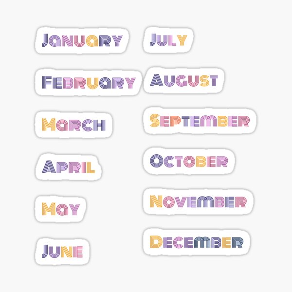 "Retro Color Typography For Journaling Months of The Year " Sticker for ...