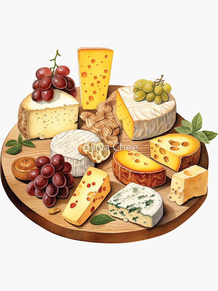 "Round Platter With Assorted Cheeses And Fruits" Sticker for Sale by ...