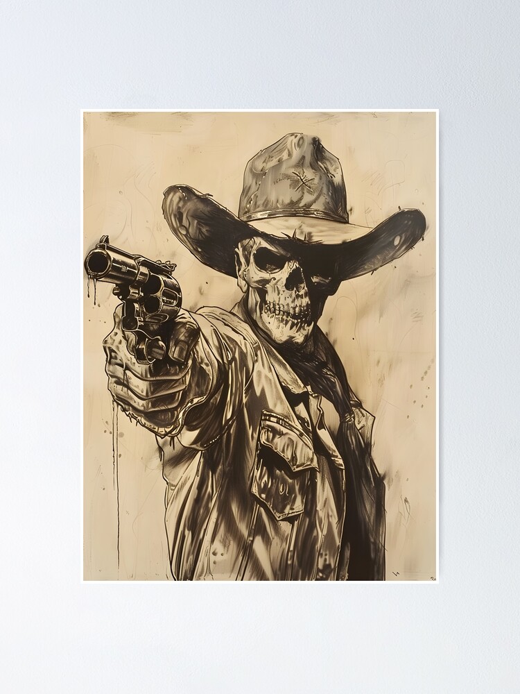 "Skeleton Cowboy Pointing Revolver at Viewer" Poster for Sale by ...