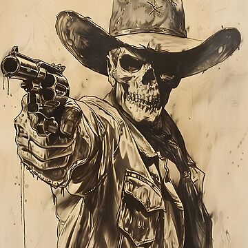"Skeleton Cowboy Pointing Revolver at Viewer" Sticker for Sale by ...