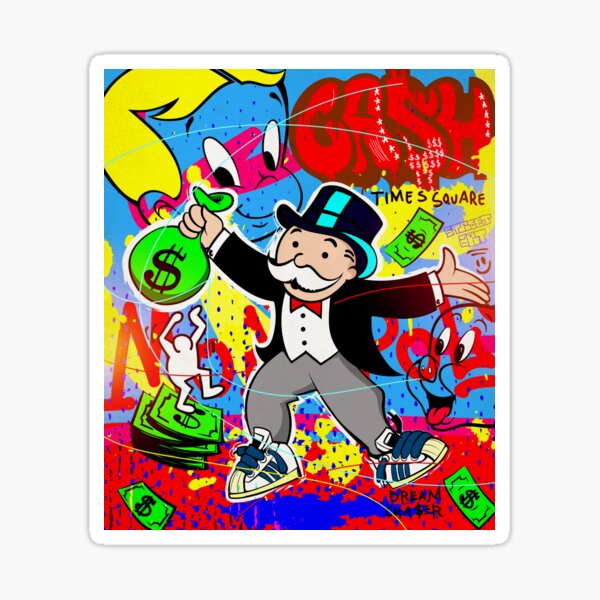 "Monopoly Man Clutching Cash: A Wealthy Grasp" Sticker for Sale by ...