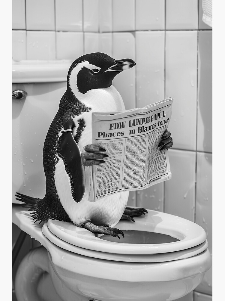 "Penguin Sitting on the Toilet Reading a Newspaper" Poster for Sale by ...