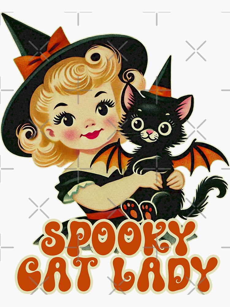 "Spooky Cat Lady in Orange - Cute Halloween Witch with Black Cat Design ...