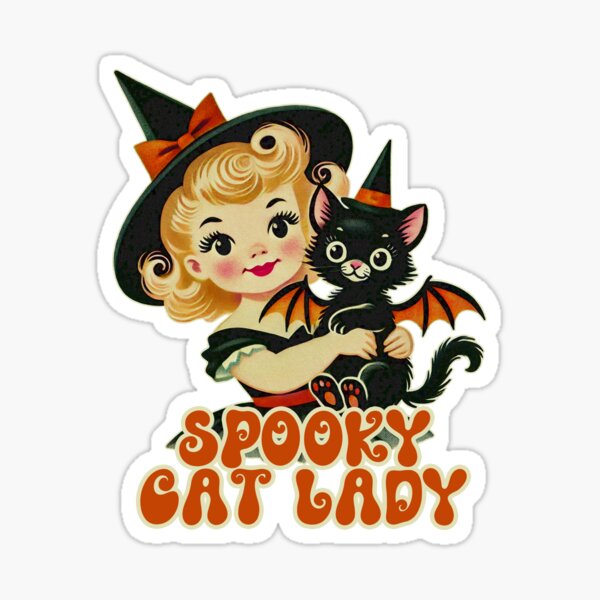 "Spooky Cat Lady in Orange - Cute Halloween Witch with Black Cat Design ...