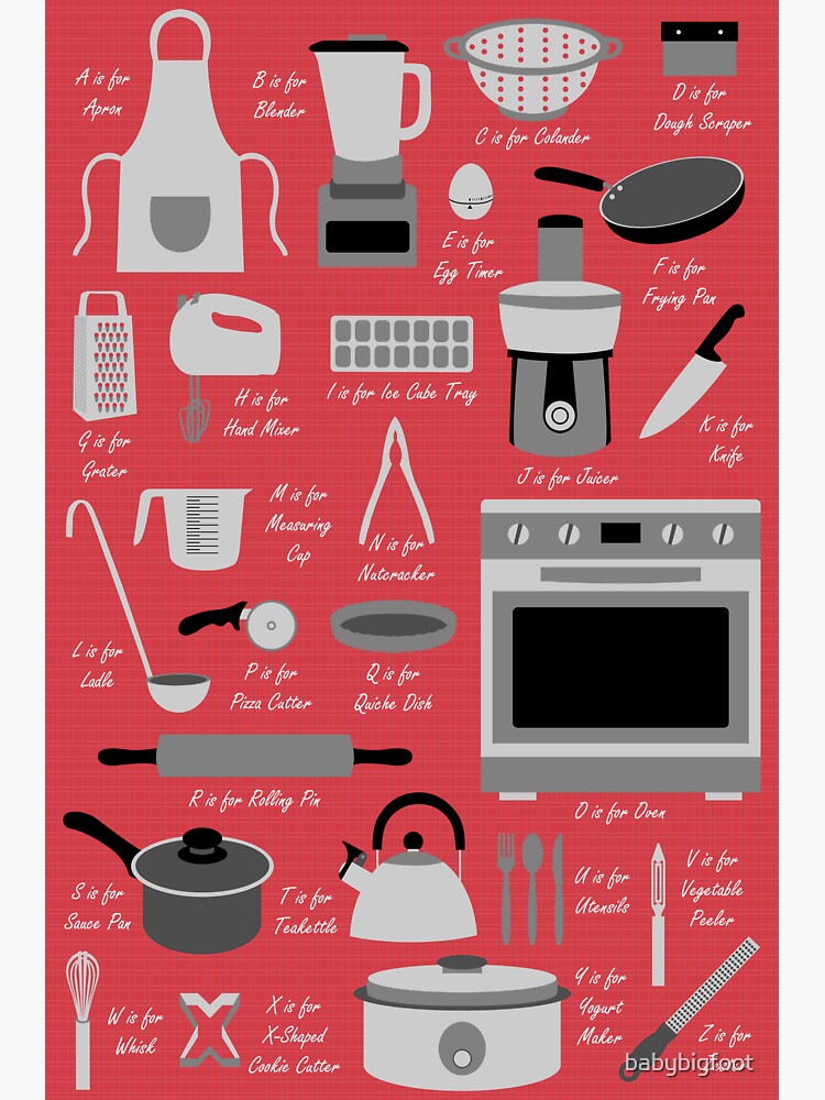 "Kitchen Equipment Alphabet" Sticker for Sale by babybigfoot | Redbubble
