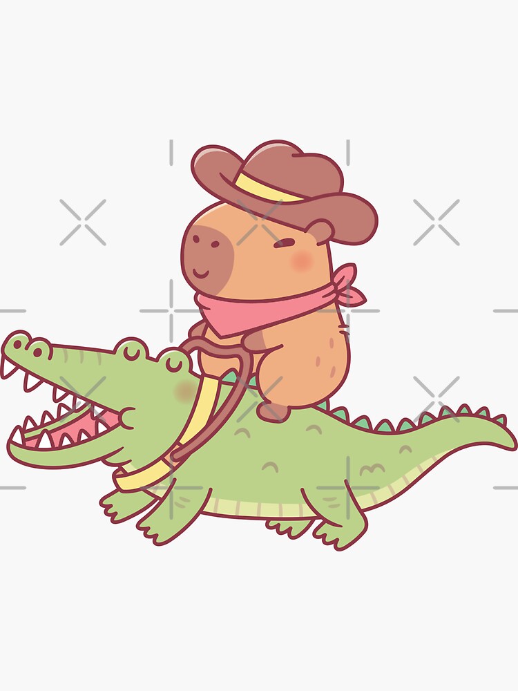 "Cute Capybara Cowboy Riding A Crocodile Funny" Sticker for Sale by ...