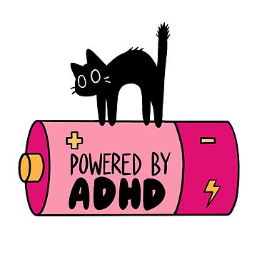 "Powered By ADHD Cat Pink" Sticker for Sale by ari-tistic | Redbubble