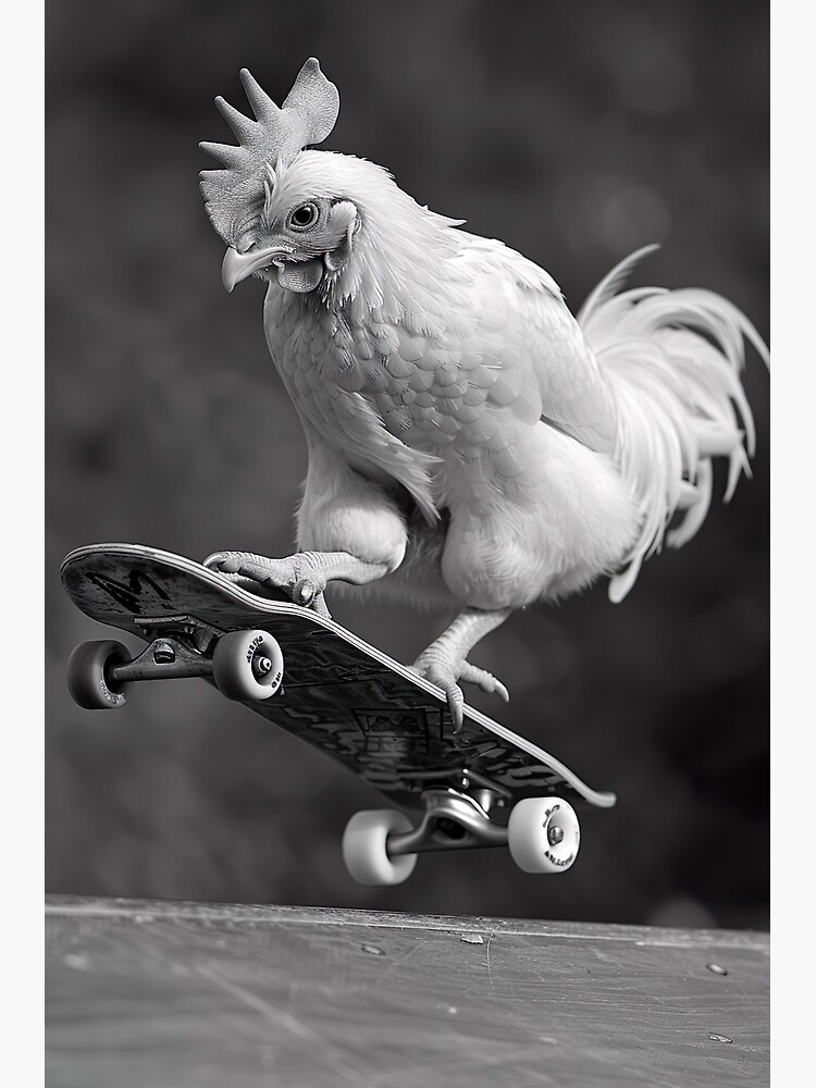 "Chicken Skateboarding, Funny Vintage Animal Photo" Art Print for Sale ...