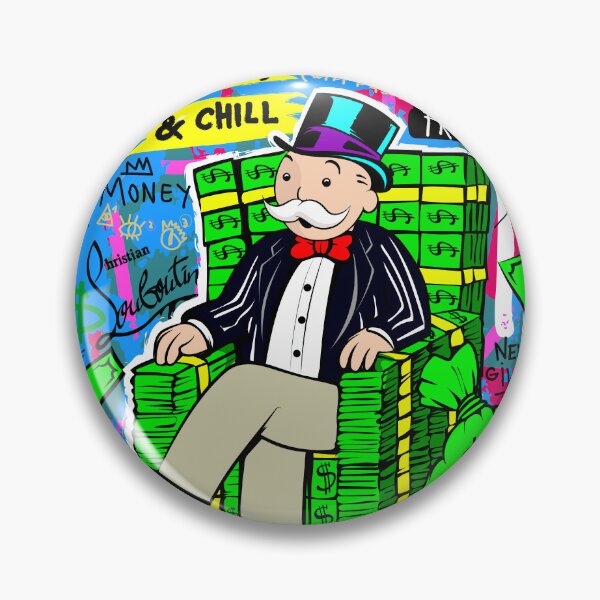 "Monopoly Man Sitting on a Chair Made of Dollar Bills" Pin for Sale by ...