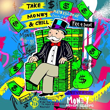 "Monopoly Man Sitting on a Chair Made of Dollar Bills" Pin for Sale by ...
