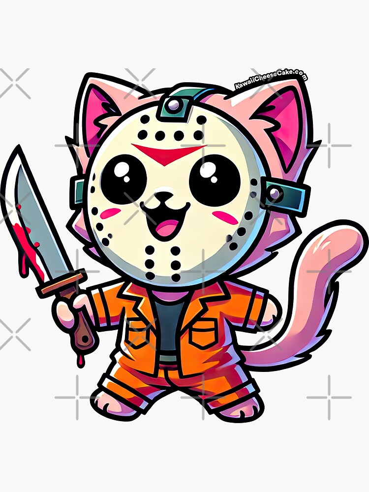 "Adorable Horror Halloween Kitten Dressed as Jason Voorhees" Sticker ...