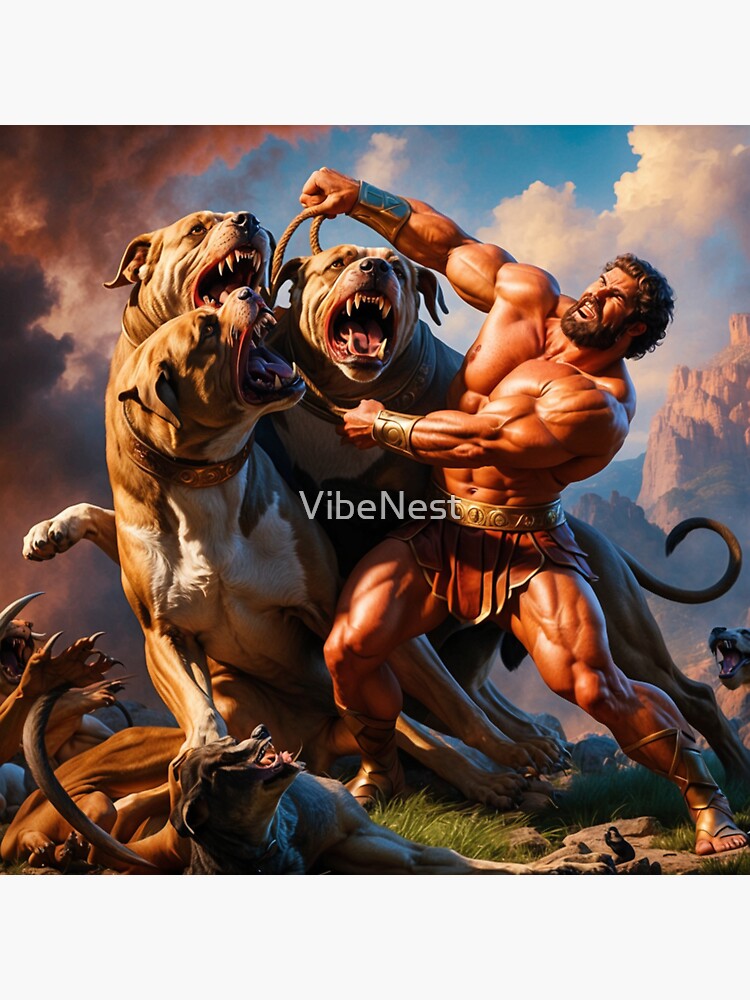 "Hercules and Cerberus Mythological Art - VibeNest" Sticker for Sale by ...