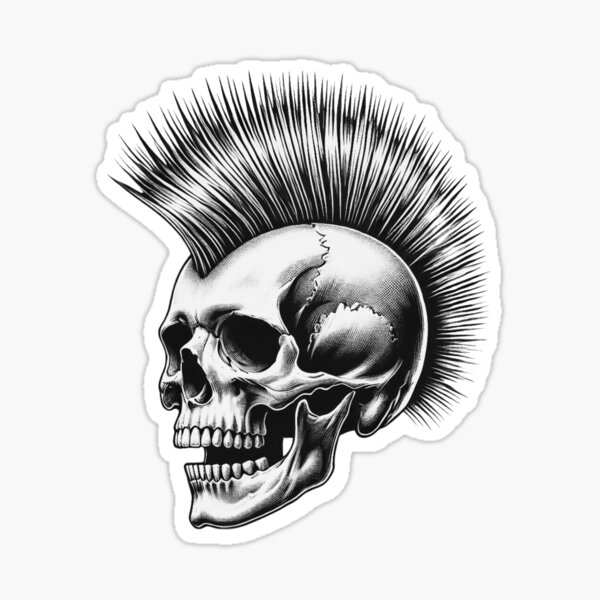 "Skull with Mohawk" Sticker for Sale by meggstys | Redbubble