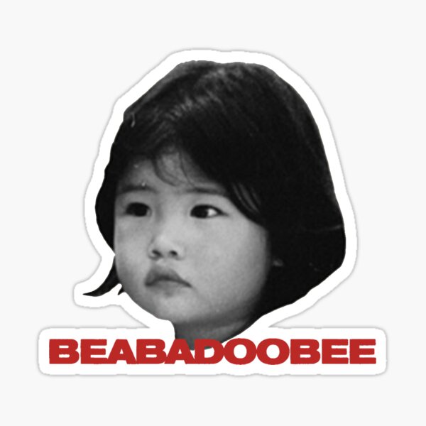 "Baby Beabadoobee Black and White Photo with Red Text" Sticker for Sale ...