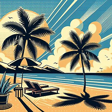 "Tropical Beach Palm Trees Pop Art Style" Sticker for Sale by ...