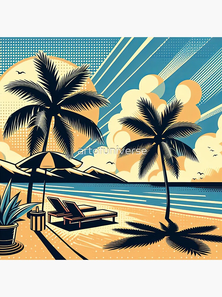 "Tropical Beach Palm Trees Pop Art Style" Sticker for Sale by ...
