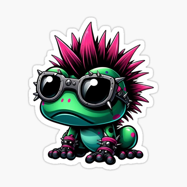 "Punk Frog with Spiky Hair and Sunglasses" Sticker for Sale by ...