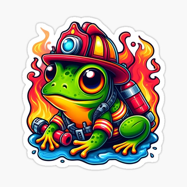 "firefighter frog" Sticker for Sale by aliraweb | Redbubble