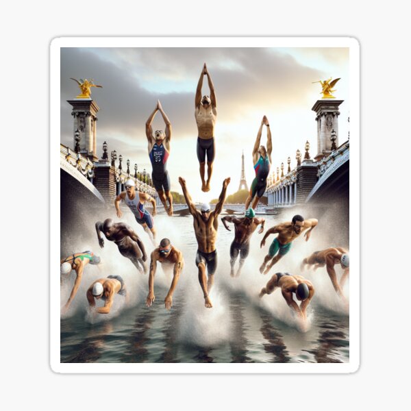 "Triathlon Triumph: Leap into the Seine" Sticker for Sale by ...