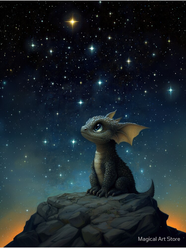 "Baby Dragon Stargazing - Cute Fantasy Art" Sticker for Sale by ...