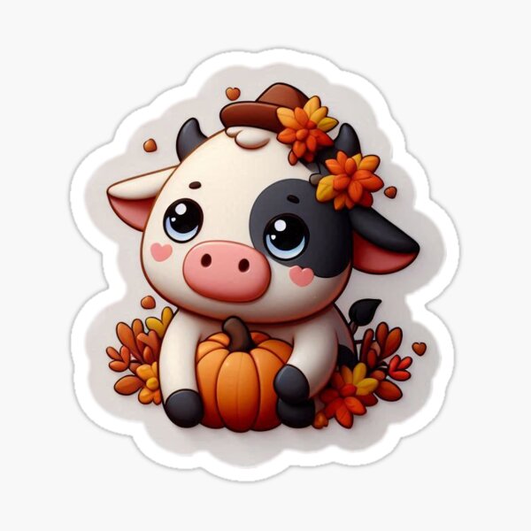 "Cute Autumn Cow with Pumpkin" Sticker for Sale by blueejaylane | Redbubble