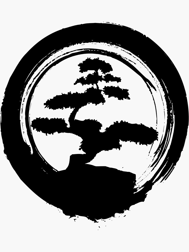 "Bonsai Tree Enso Circle Vintage Zen Calligraphy Art Merch" Sticker by ...