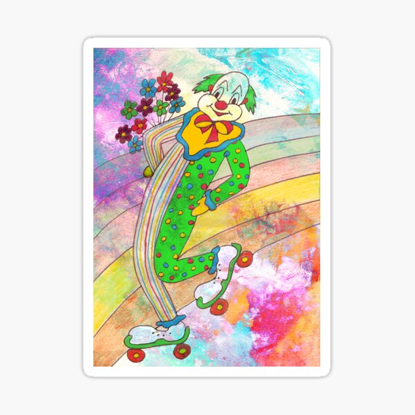 "SKATE CLOWN WITH FLOWERS" Sticker by Tammera | Redbubble