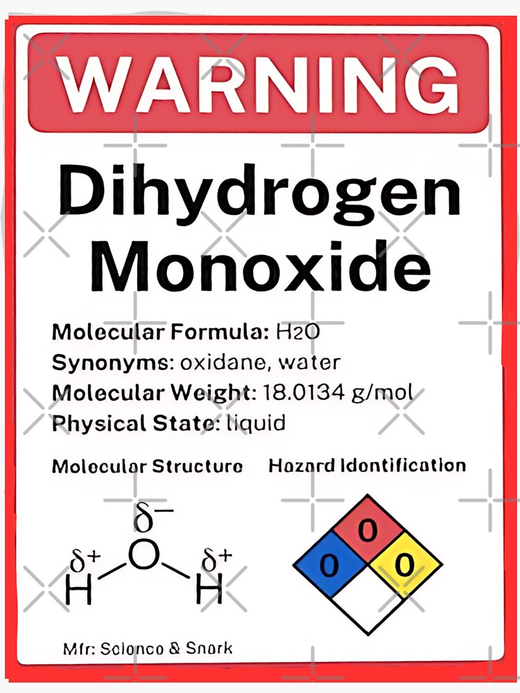 "Warning dihydrogen monoxide " Sticker for Sale by Brindoom | Redbubble