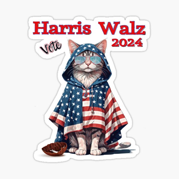 "political cat harris walz 2024" Sticker for Sale by hen-c-art | Redbubble