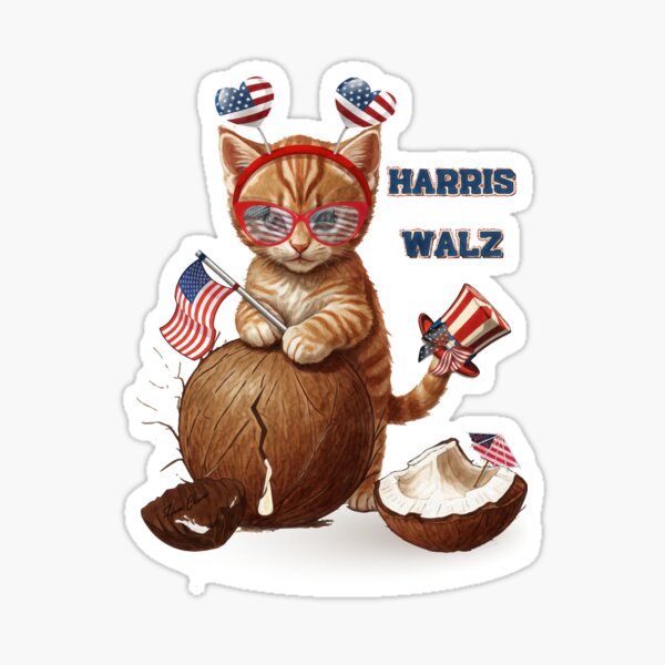 "tabby cat American flags harris walz 2024" Sticker for Sale by hen-c ...