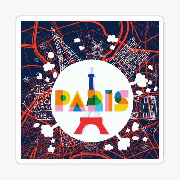 "A cute and colorful map of Paris." Sticker for Sale by ChudArt4566 ...