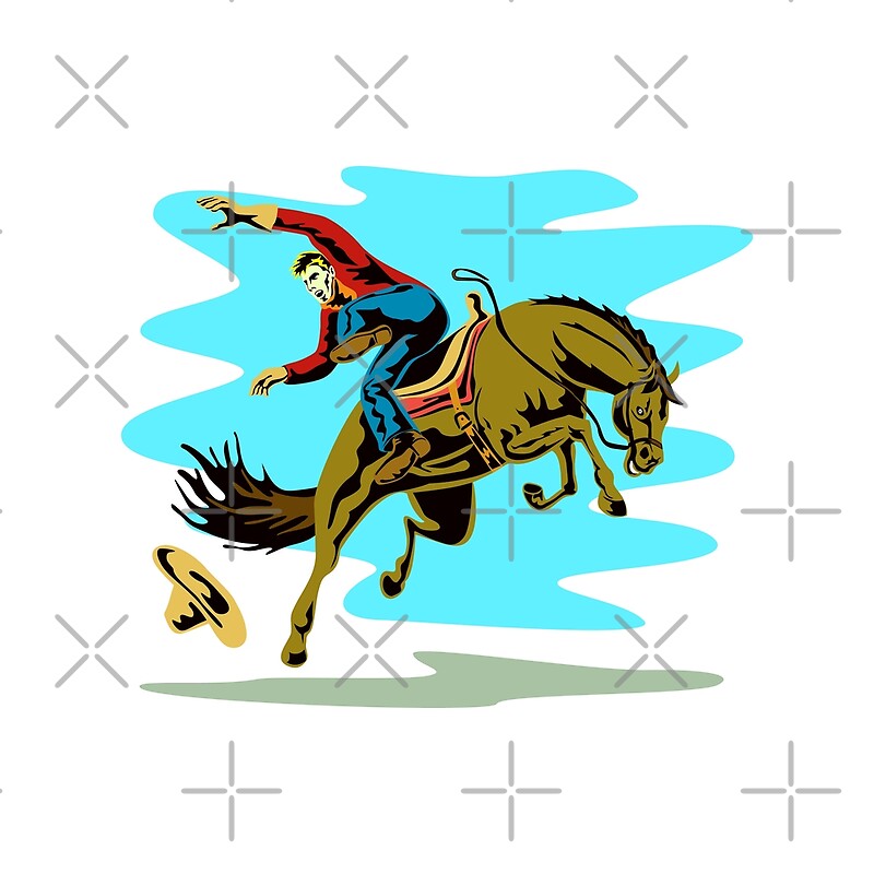 "Cowboy Falling Off Horse Retro" by retrovectors | Redbubble