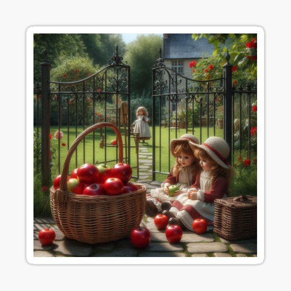 "Victorian Children in the courtyard with red apples" Sticker for Sale ...