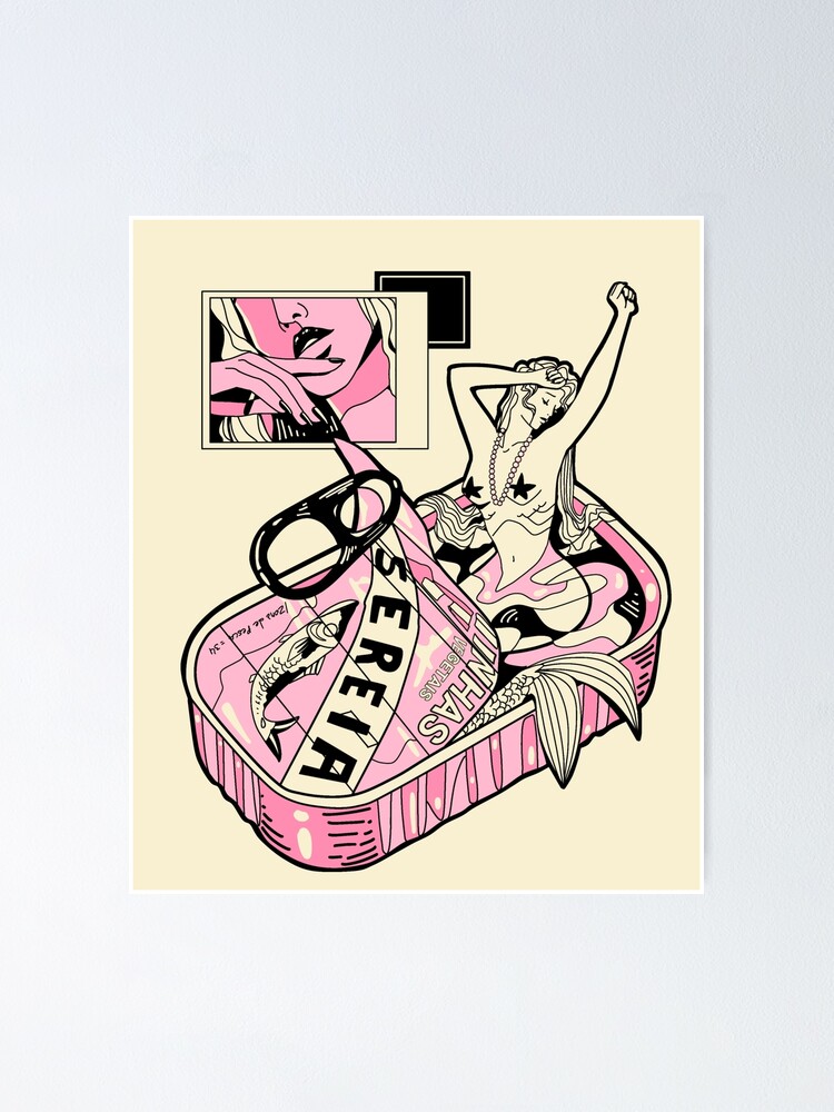 "Canned Pink Mermaid" Poster for Sale by Drawsaji | Redbubble