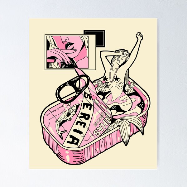 "Canned Pink Mermaid" Poster for Sale by Drawsaji | Redbubble
