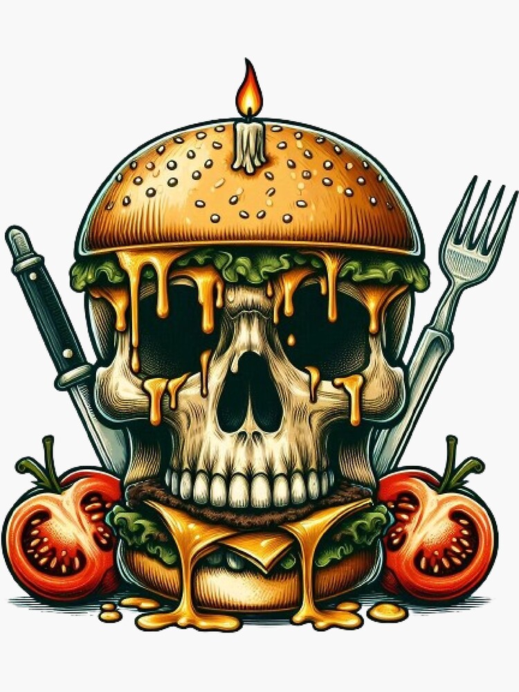 "Burger Skull" Sticker for Sale by imamsoe | Redbubble