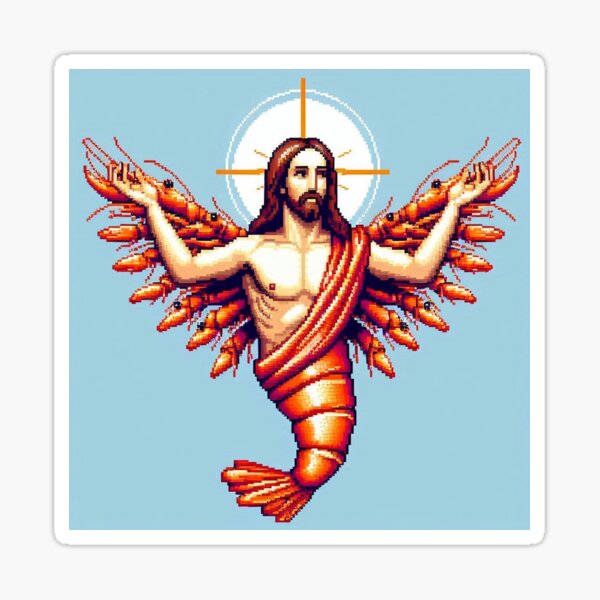 "Pixelated Shrimp Jesus" Sticker for Sale by PotatoesOfNeon | Redbubble