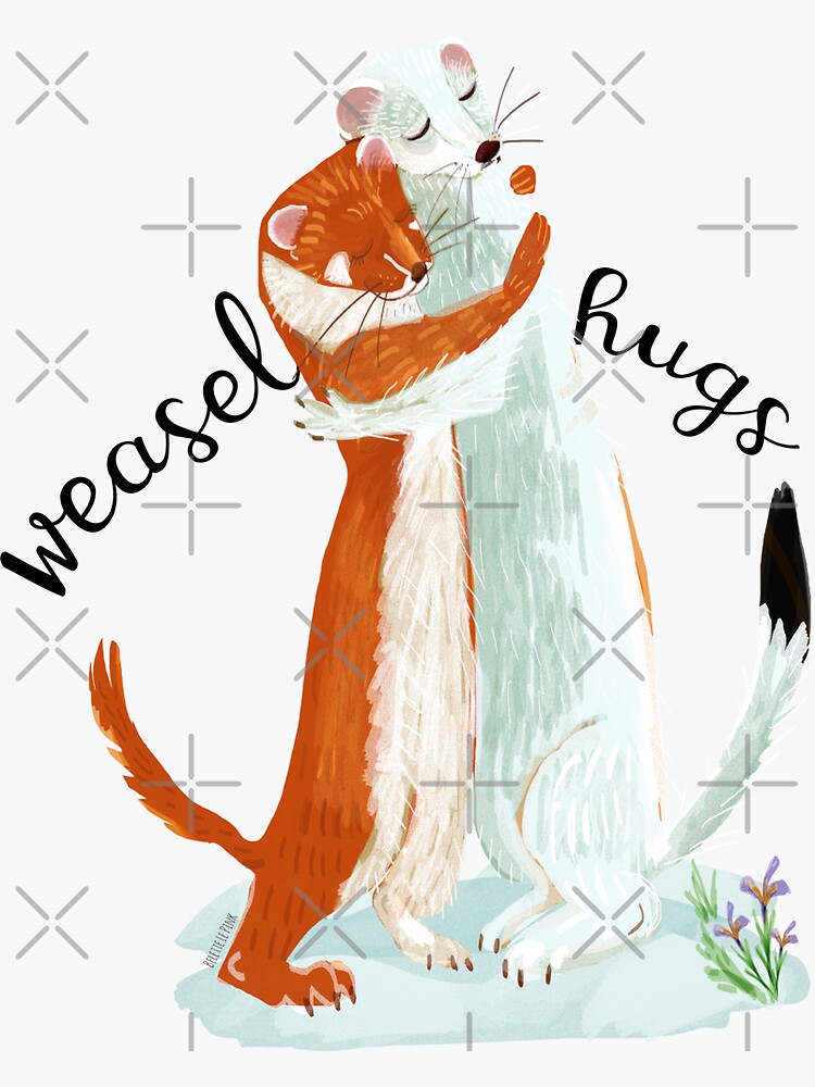 "Weasel hugs in blue blue hugs" Sticker by belettelepink | Redbubble