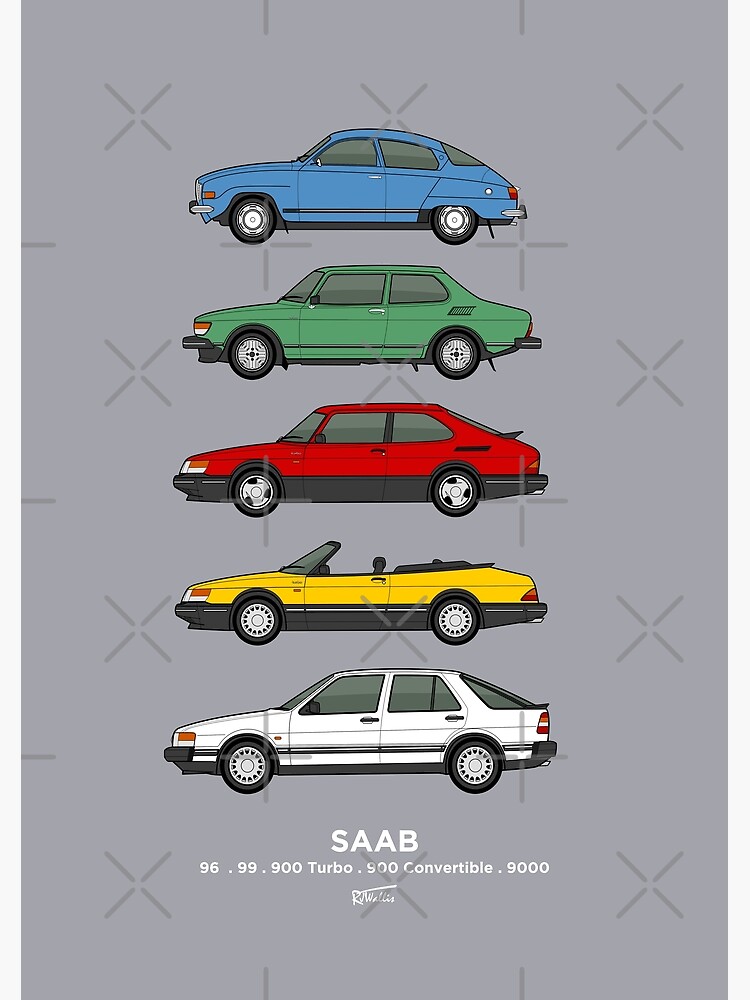 "Saab Classic Car Outline Illustration" Poster for Sale by ...