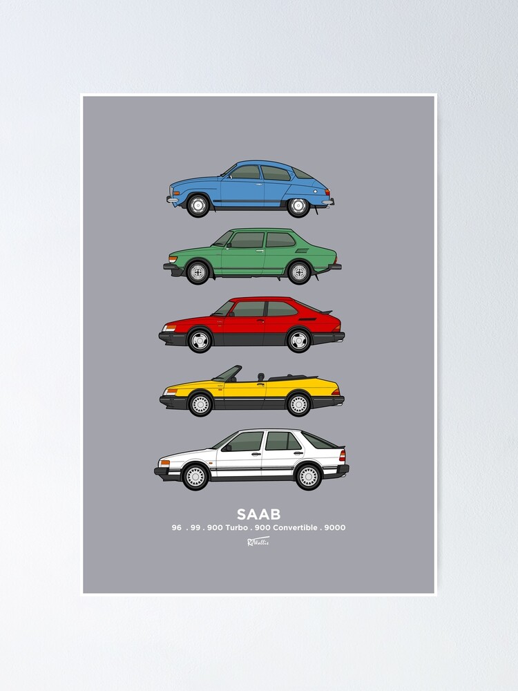 "Saab Classic Car Outline Illustration" Poster for Sale by ...