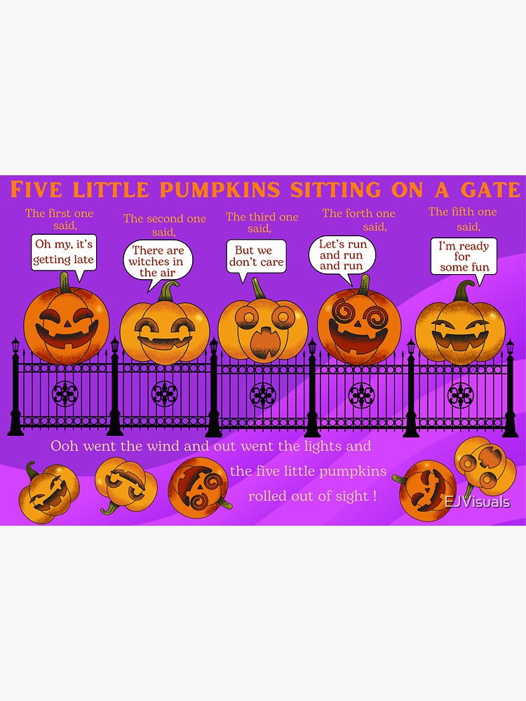 "Five Little Pumpkins Sitting on a Gate" Sticker for Sale by EJVisuals ...