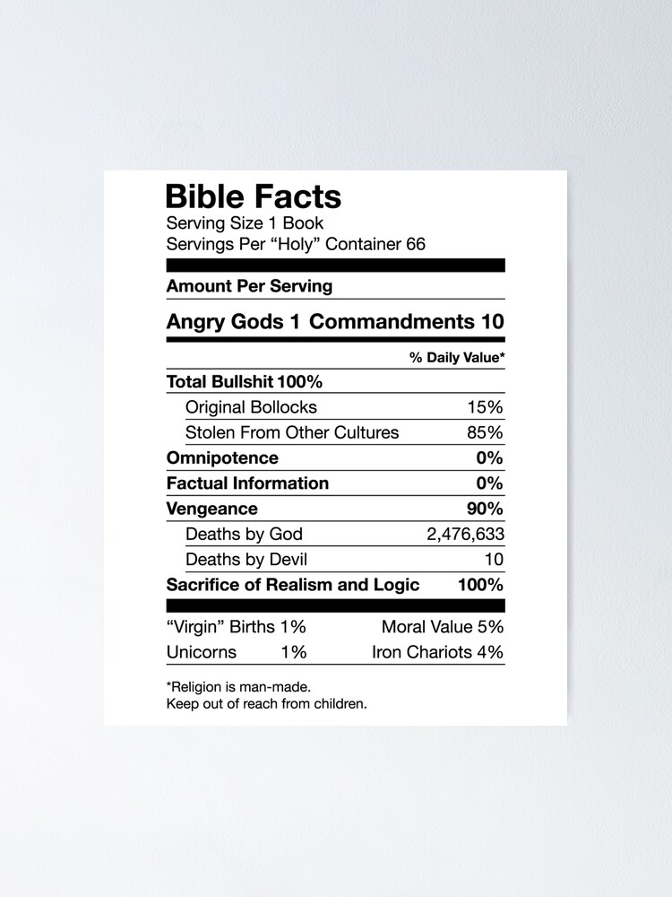 "Bible facts Nutrition Value Label" Poster by psf130 | Redbubble