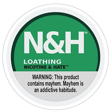 "Nicotine & Hate - Loathing (Zyn Parody - Spearmint)" Sticker for Sale ...