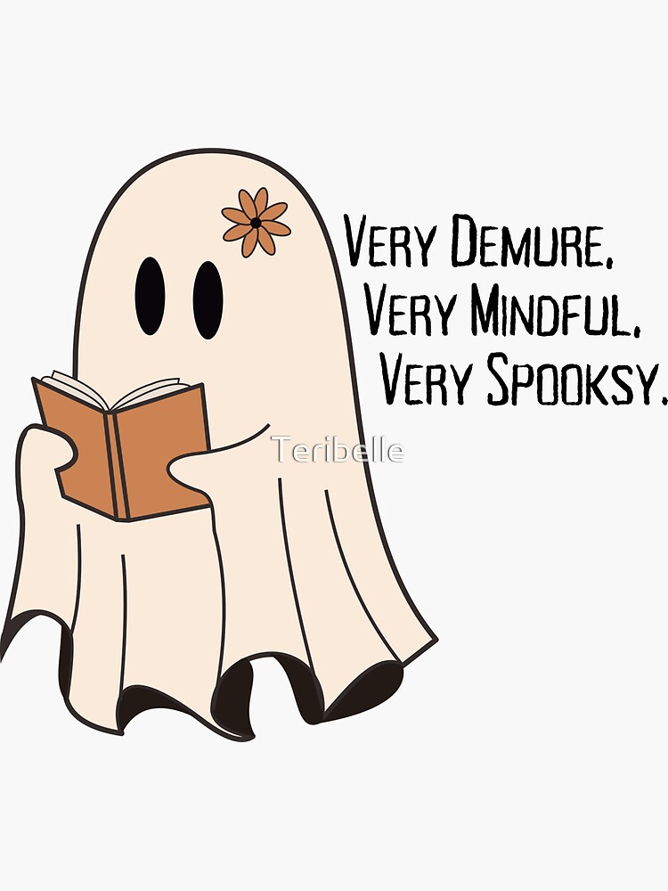 "Very Demure, Very Mindful - Cute Ghost with Book" Sticker for Sale by ...
