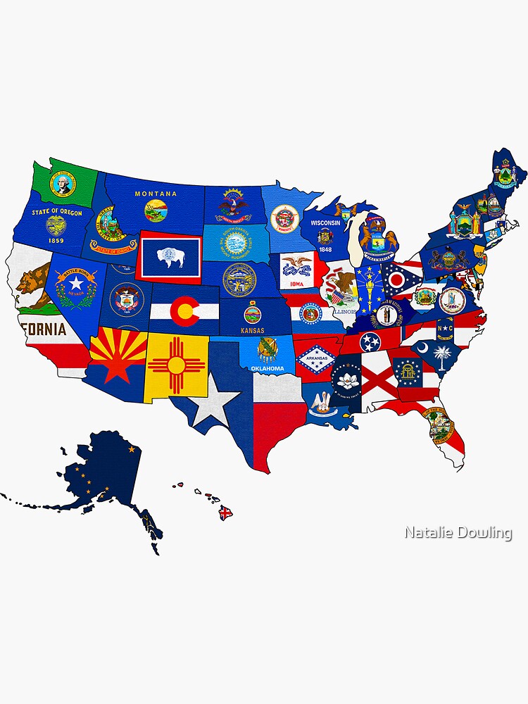"USA State Flags Map" Sticker for Sale by NDTindDesign | Redbubble