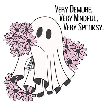 "Very Demure, Very Mindful - Cute Ghost with Flowers" Sticker for Sale ...